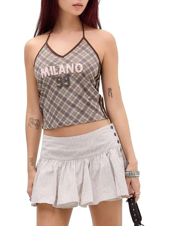 BDG URBAN OUTFITTERS Milano '99 Plaid Halter Top - Grey Check