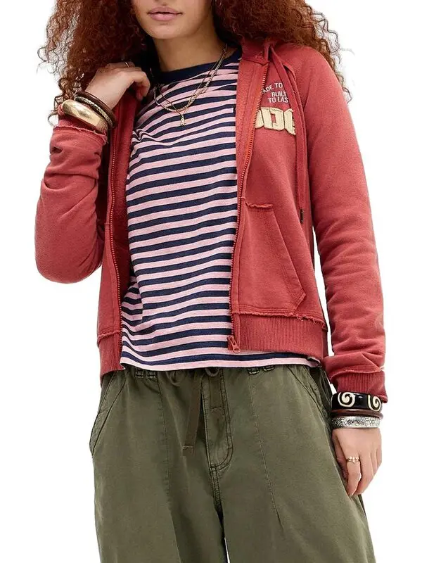 BDG URBAN OUTFITTERS Graphic Appliqué Zip Front Sweatshirt - Red