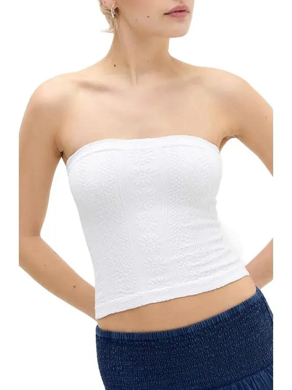 BDG URBAN OUTFITTERS Floral Knit Crop Bandeau Top - White