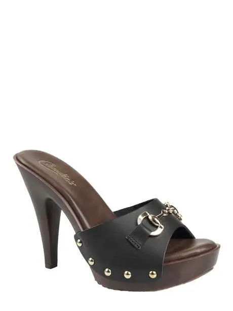 CANDIE'S Platform Slide Sandal With Horsebit Detail - Black Leather