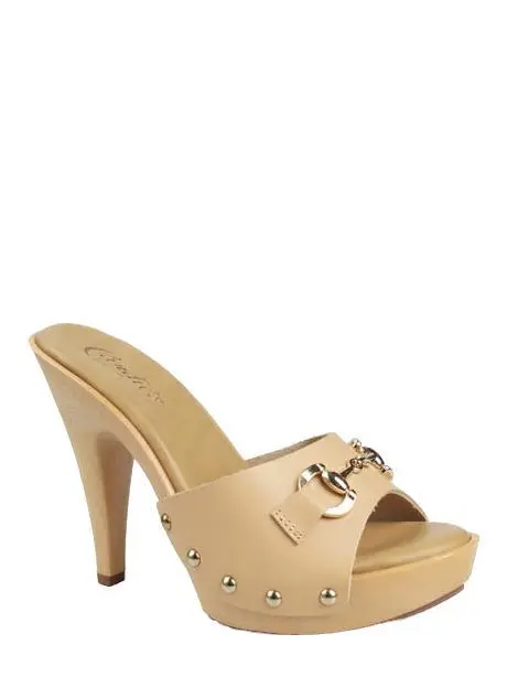 CANDIE'S Platform Slide Sandal With Horsebit Detail - Natural Leather