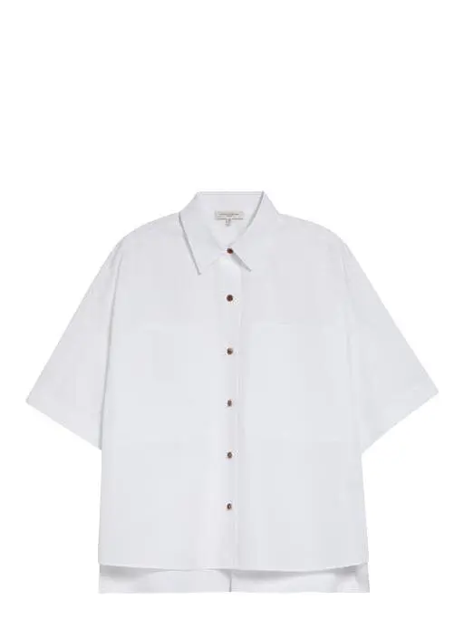 Lafayette 148 New York Organic Cotton Poplin Short Sleeve Shirt - White