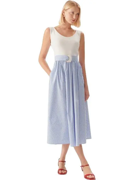 EXQUISE Harper Knit Midi Dress - Blue-white