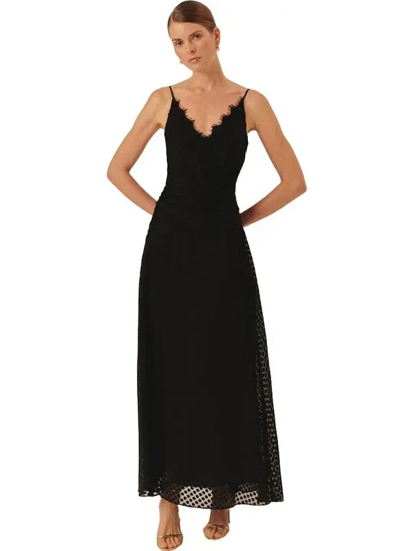 EXQUISE Emely Sleeveless Maxi Dress With Polka Dot Detail - Black