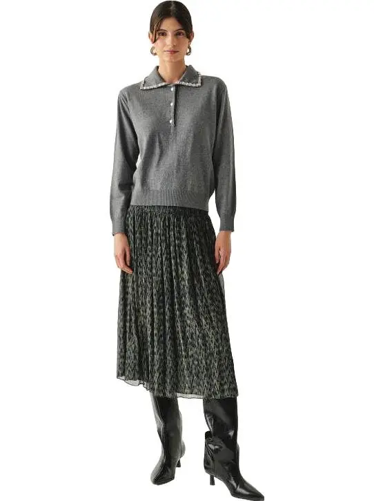 EXQUISE Maleah Trim Collar Sweater - Grey