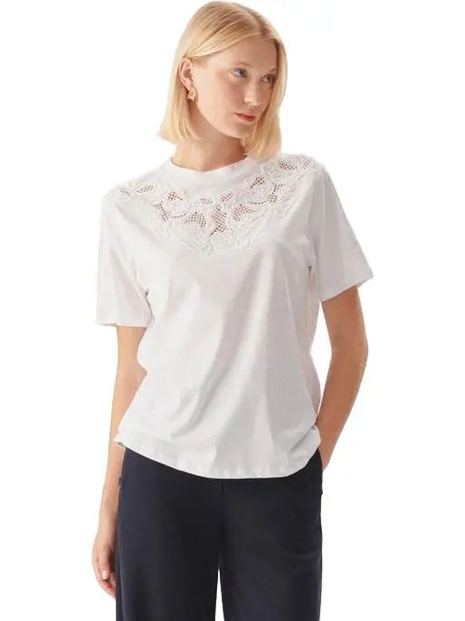 EXQUISE Teagan Embroidered T-shirt - White