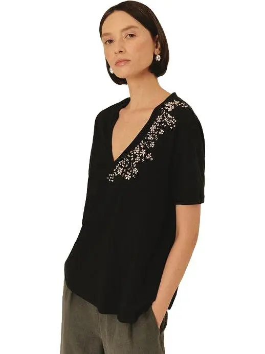 EXQUISE Mallory Embellished Tee - Black