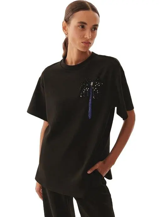 EXQUISE Embellished Relaxed Fit Tee - Black