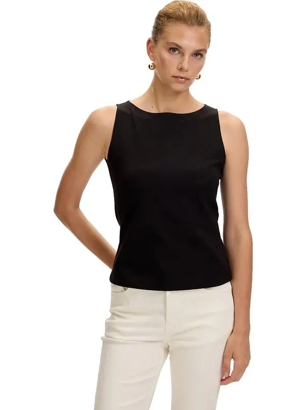 EXQUISE Sleeveless Boat Neck Knit Blouse - Black