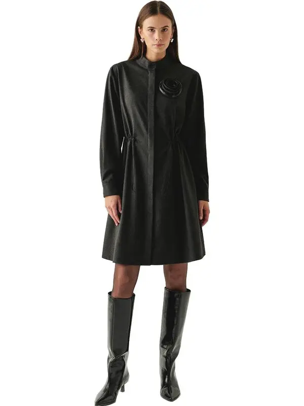 EXQUISE High Neck Long Sleeve Dress - Grey