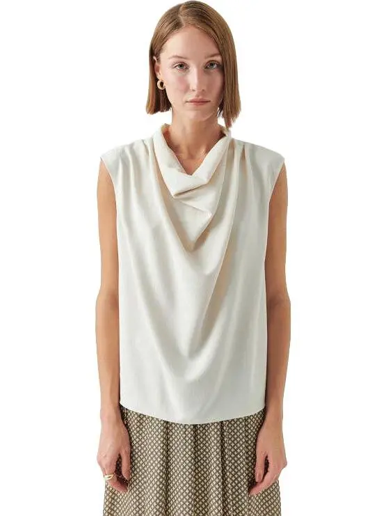 EXQUISE Ashlyn Sleeveless Cowl Neck Blouse - Cream