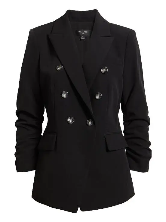 TAHARI ASL Double Breasted Ruched Blazer - Black