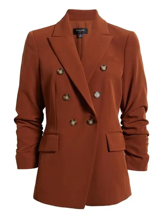 TAHARI ASL Double Breasted Ruched Blazer - Cinnamon