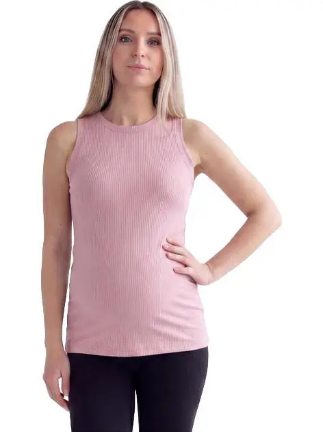 24SEVEN COMFORT APPAREL Maternity Ribbed Knit Round Neck Sleeveless Tank Top - Blush