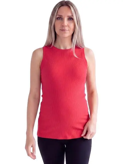 24SEVEN COMFORT APPAREL Maternity Ribbed Knit Round Neck Sleeveless Tank Top - Fuchsia
