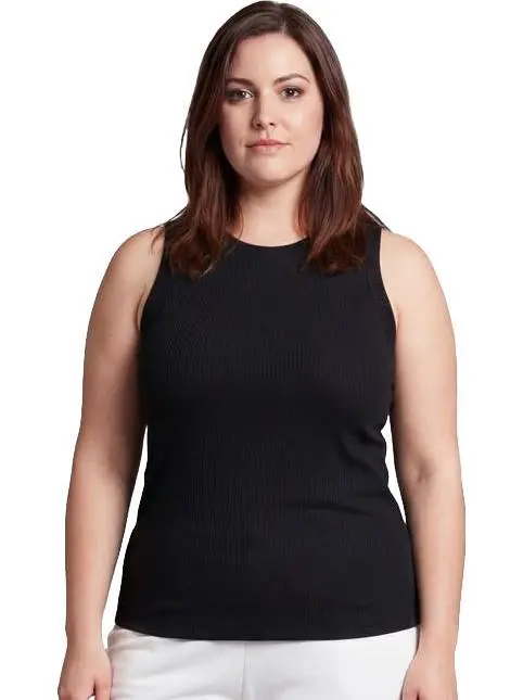 24SEVEN COMFORT APPAREL Sleeveless Ribbed Knit Round Neck Tank Top - Black