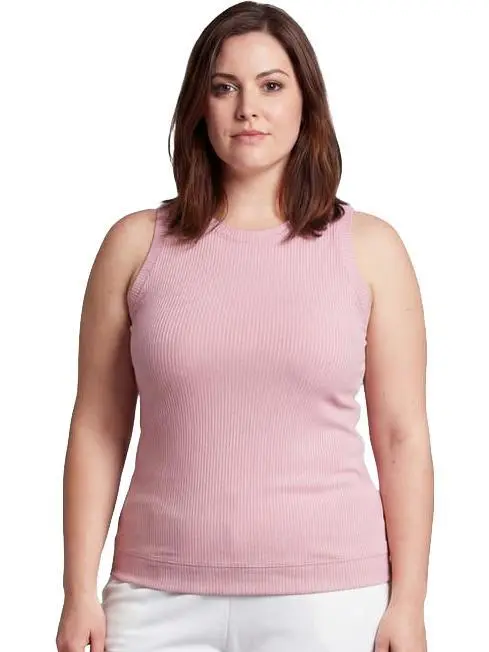 24SEVEN COMFORT APPAREL Sleeveless Ribbed Knit Round Neck Tank Top - Blush