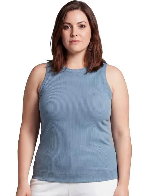 24SEVEN COMFORT APPAREL Sleeveless Ribbed Knit Round Neck Tank Top - Denim