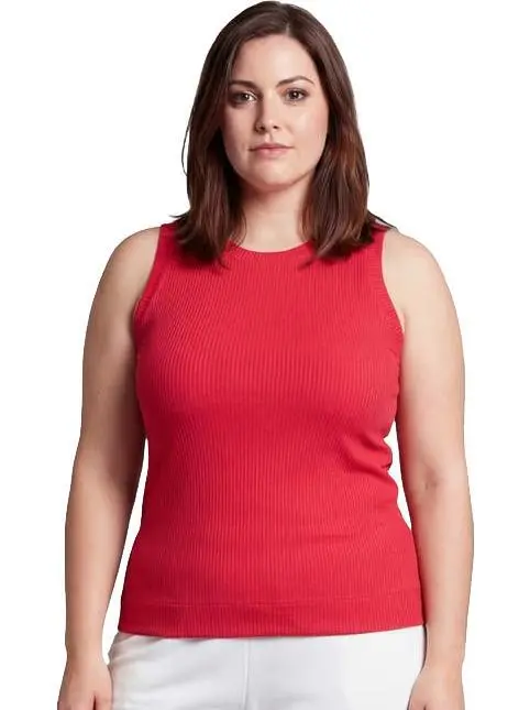 24SEVEN COMFORT APPAREL Sleeveless Ribbed Knit Round Neck Tank Top - Fuchsia
