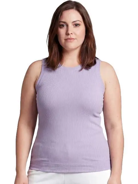 24SEVEN COMFORT APPAREL Sleeveless Ribbed Knit Round Neck Tank Top - Lilac