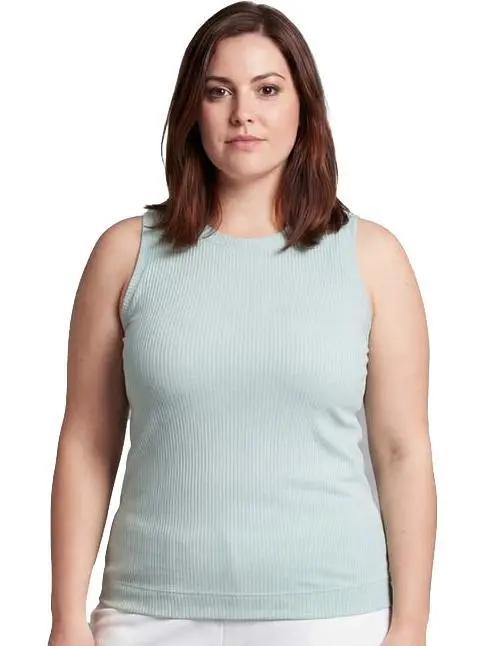 24SEVEN COMFORT APPAREL Sleeveless Ribbed Knit Round Neck Tank Top - Mint