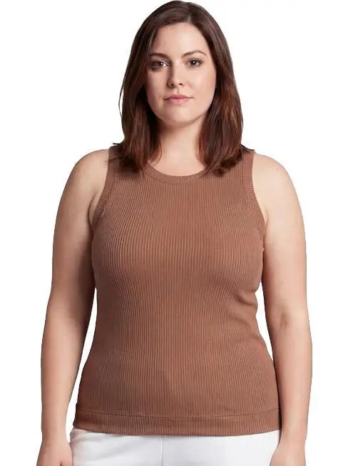 24SEVEN COMFORT APPAREL Sleeveless Ribbed Knit Round Neck Tank Top - Mocha