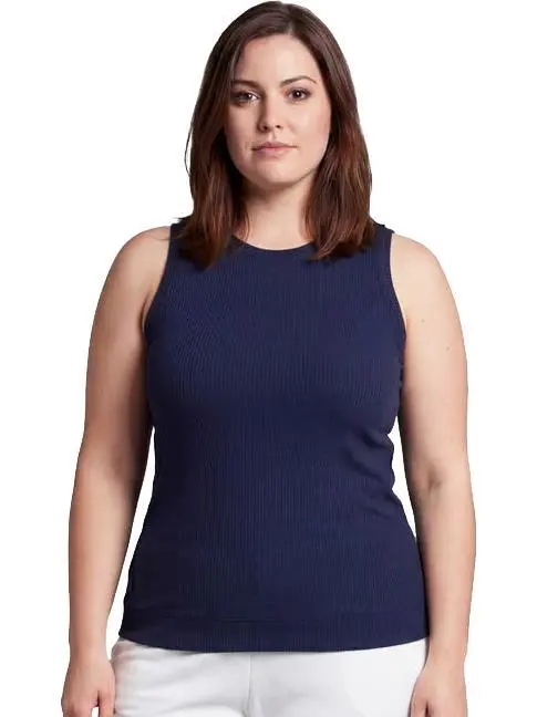 24SEVEN COMFORT APPAREL Sleeveless Ribbed Knit Round Neck Tank Top - Navy
