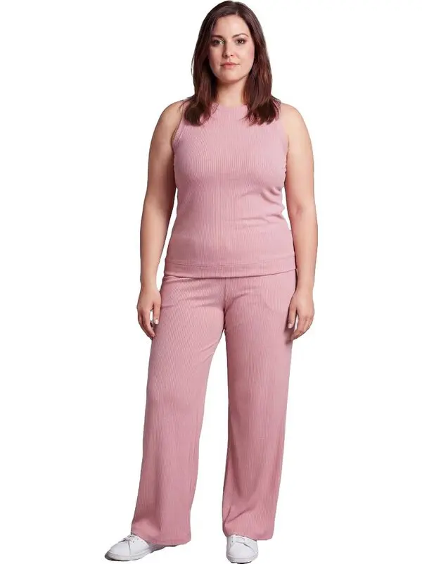 24SEVEN COMFORT APPAREL Ribbed Knit Tank Top And Wide Leg Pant Set - Blush