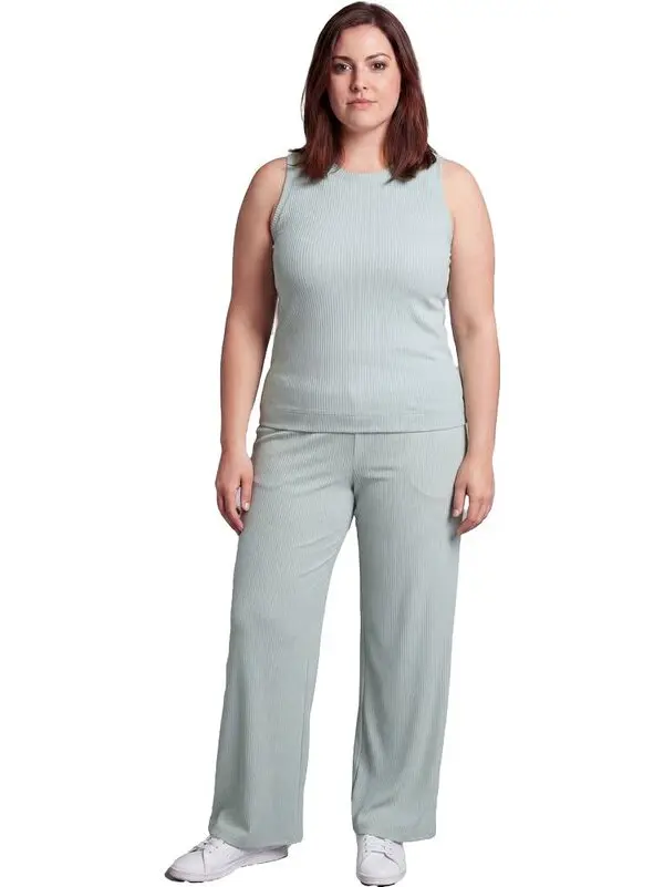 24SEVEN COMFORT APPAREL Ribbed Knit Tank Top And Wide Leg Pant Set - Mint