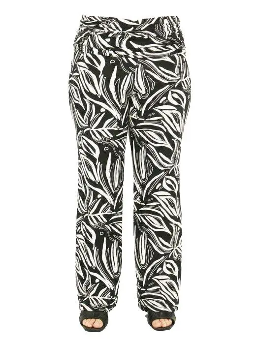 24SEVEN COMFORT APPAREL Abstract Print Foldover Waist Wide Leg Pants - Black Multi
