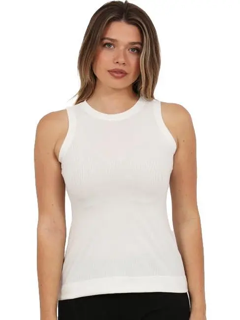 24SEVEN COMFORT APPAREL Sleeveless Ribbed Knit Round Neck Tank Top - Ivory