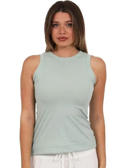 24SEVEN COMFORT APPAREL Sleeveless Ribbed Knit Round Neck Tank Top - Mint
