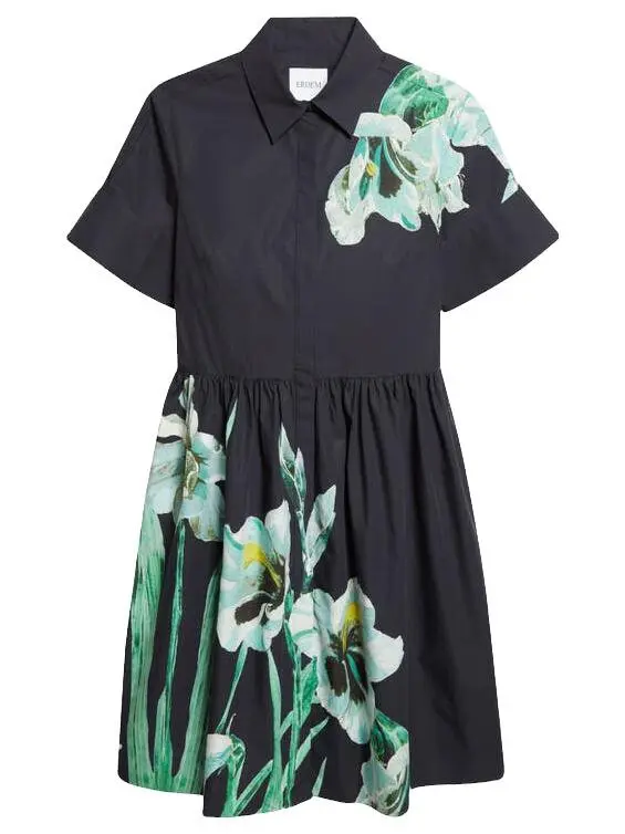 Erdem Floral Print Cotton Shirtdress - Mirrored Orchid Navy