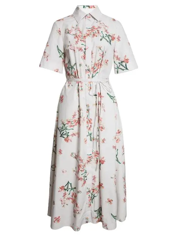 Erdem Floral Organic Cotton Midi Shirtdress - Painted Orchid Petal Pink
