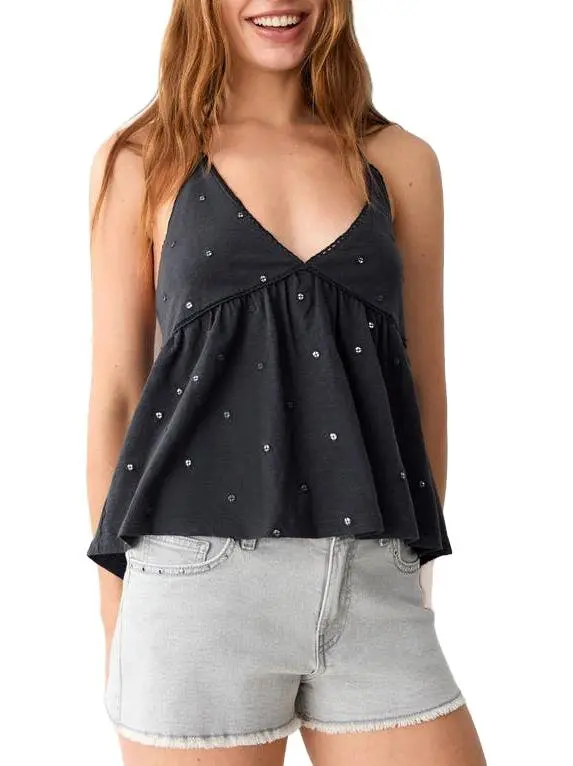 Mango Sequin Embroidered Cotton Halter Top - Charcoal