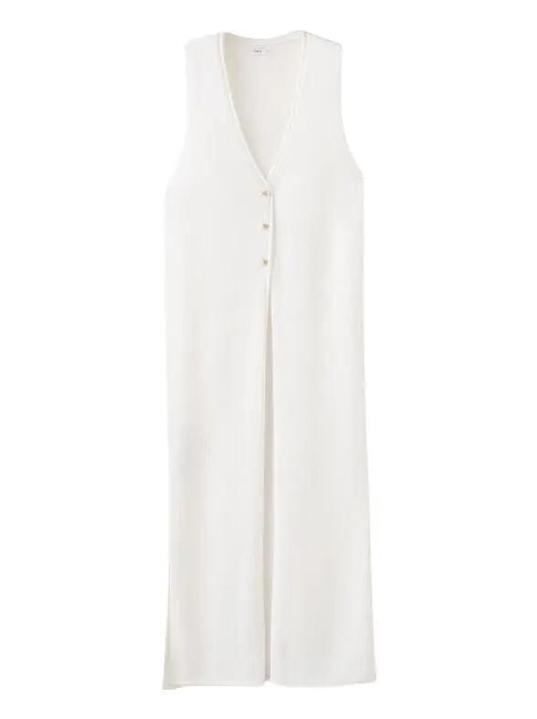 Mango Sleeveless Longline Cotton Blend Cardigan - Ecru