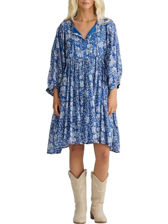 TALISMAN THE LABEL Wisteria Print Cotton Dress - Blue Blossom
