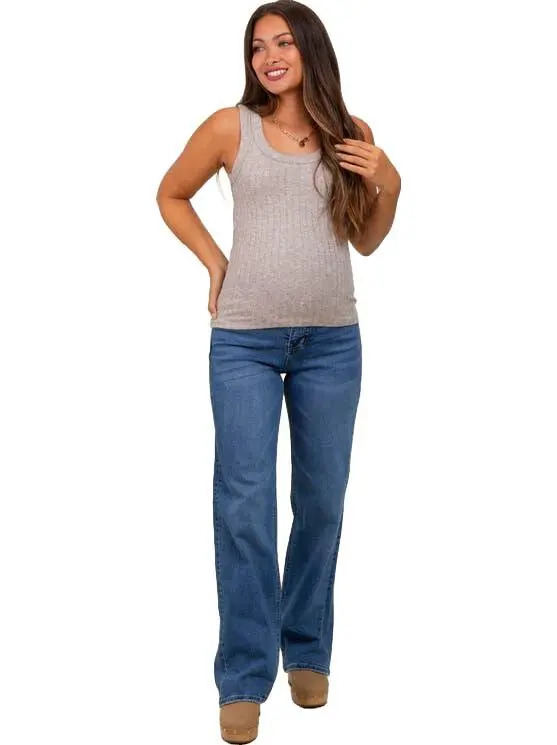 PINKBLUSH Classic Wash Wide Leg Maternity Jeans - Navy Blue