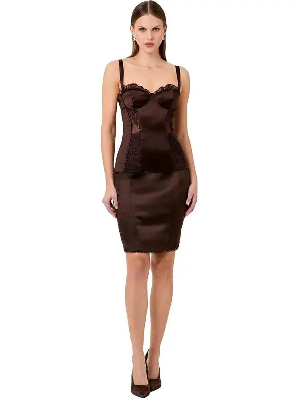 NICHOLAS Dara Lace Trim Corset Top - Espresso