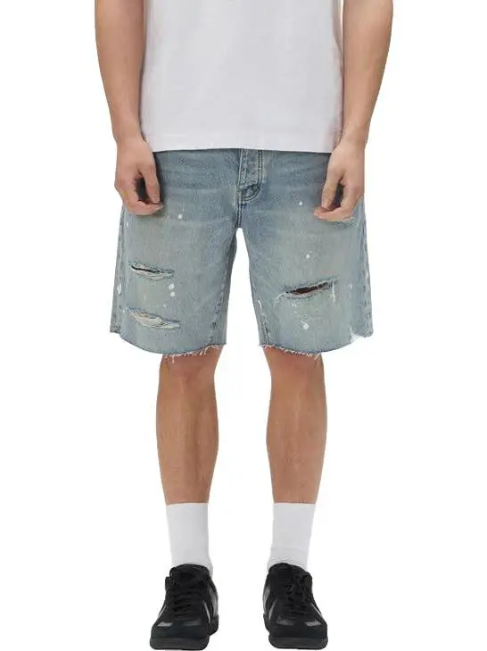 PURPLE BRAND Painterly Ripped Jean Shorts - Light Indigo