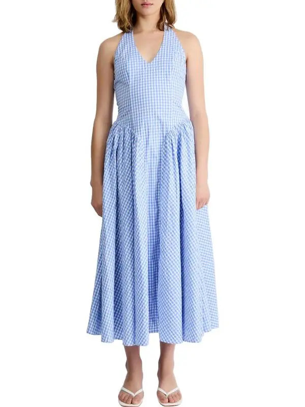 EXTRO & VERT Gingham Halter Midi Dress - Blue Gingham