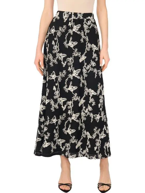 Vince Camuto Embroidered Floral A-line Maxi Skirt - Rich Black