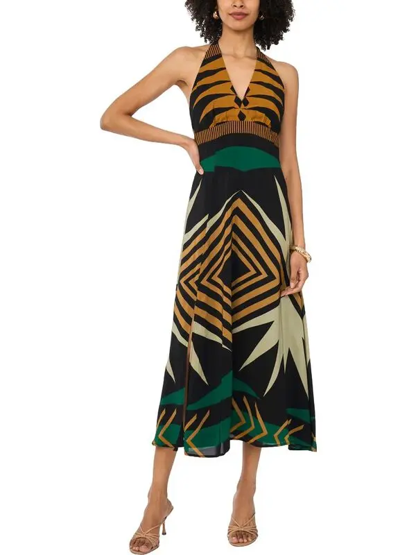 Vince Camuto Mixed Print Racerback Midi Dress - Rich Black