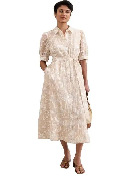 PHASE EIGHT Delphine Belted Midi Shirt Dress - Stone