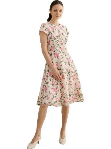 HOBBS LONDON Tia Embroidered Floral Midi Dress - Cream Pink