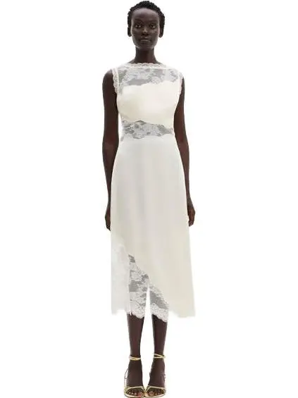 MALINA Desire Lace Trimmed Cut Out Midi Dress - Vanilla