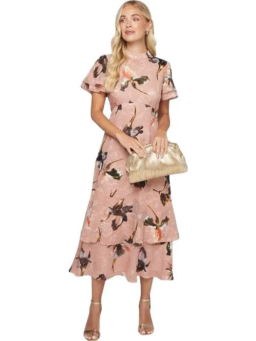WALLIS Petite Floral Burnout Ruffle Midi Dress - Blush