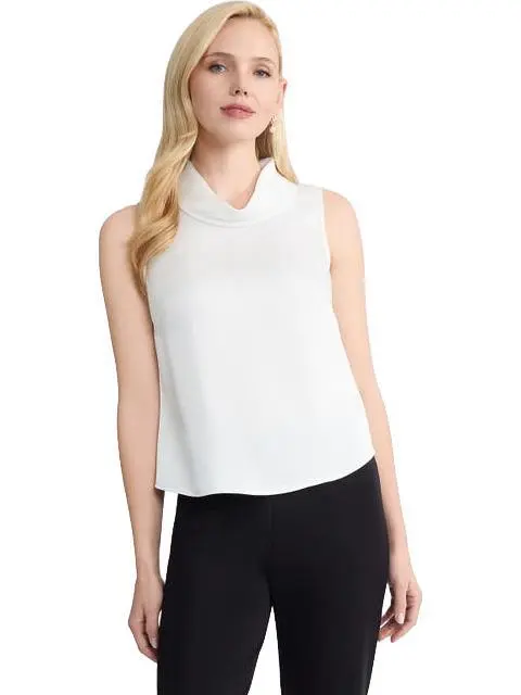 Misook Sleeveless Cowl Neck Blouse In Pearlescence Crepe De Chine - White
