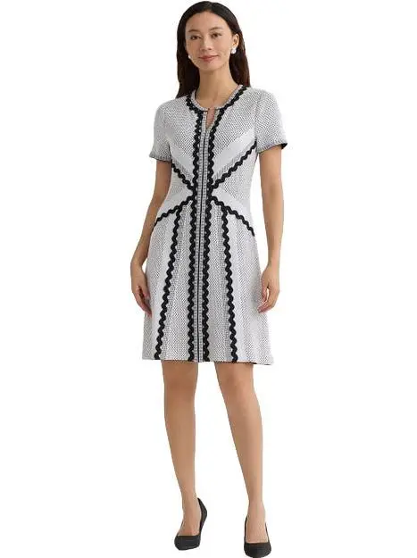 Misook A-line Monochrome Dotted Stitch Knit Dress - Black/white/grey