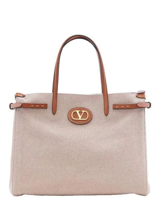 Valentino Garavani Medium Antibes Canvas Tote - Naturale/tobacco/camel